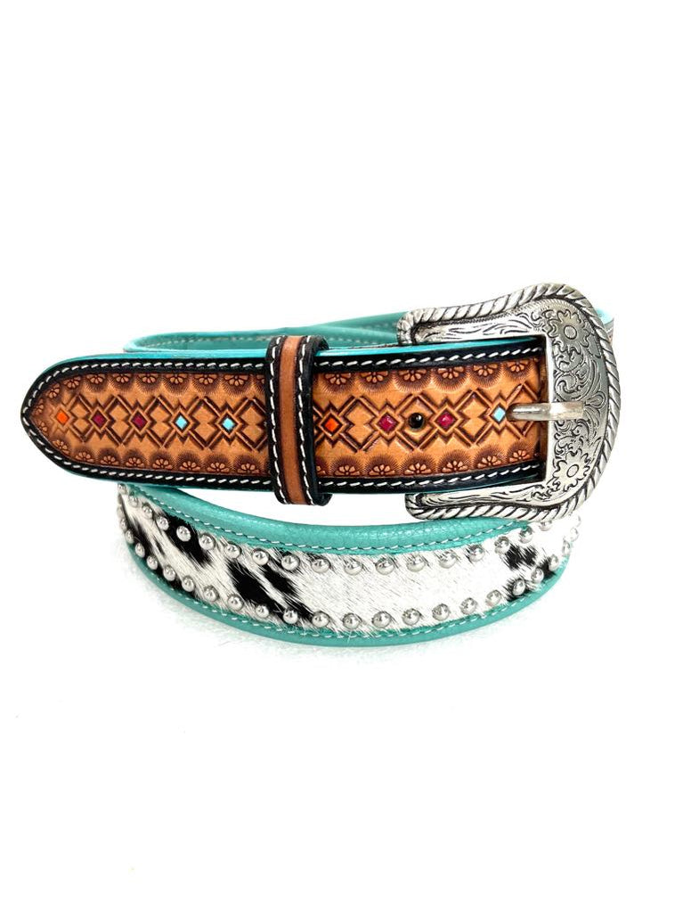"AUSTIN" Hair on Hide Turquoise Belt - 1773 — Toprail Equine