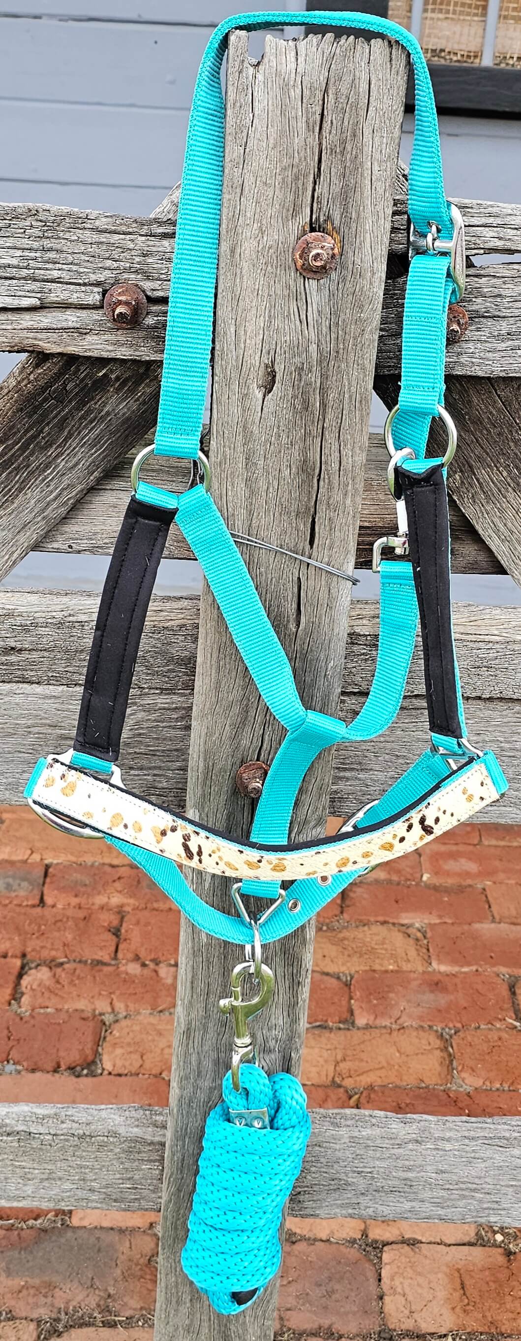 Turquoise Halter with Faux Hair and Lead Set — Toprail Equine