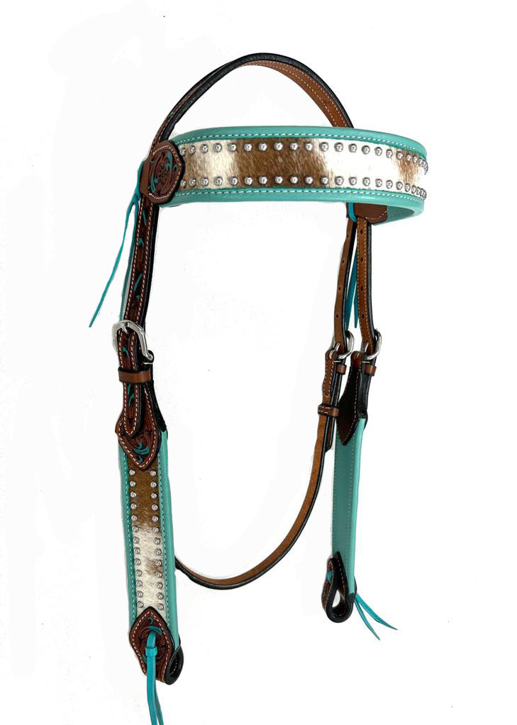 "AUSTIN" Hair on Hide Turquoise Headstall — Toprail Equine