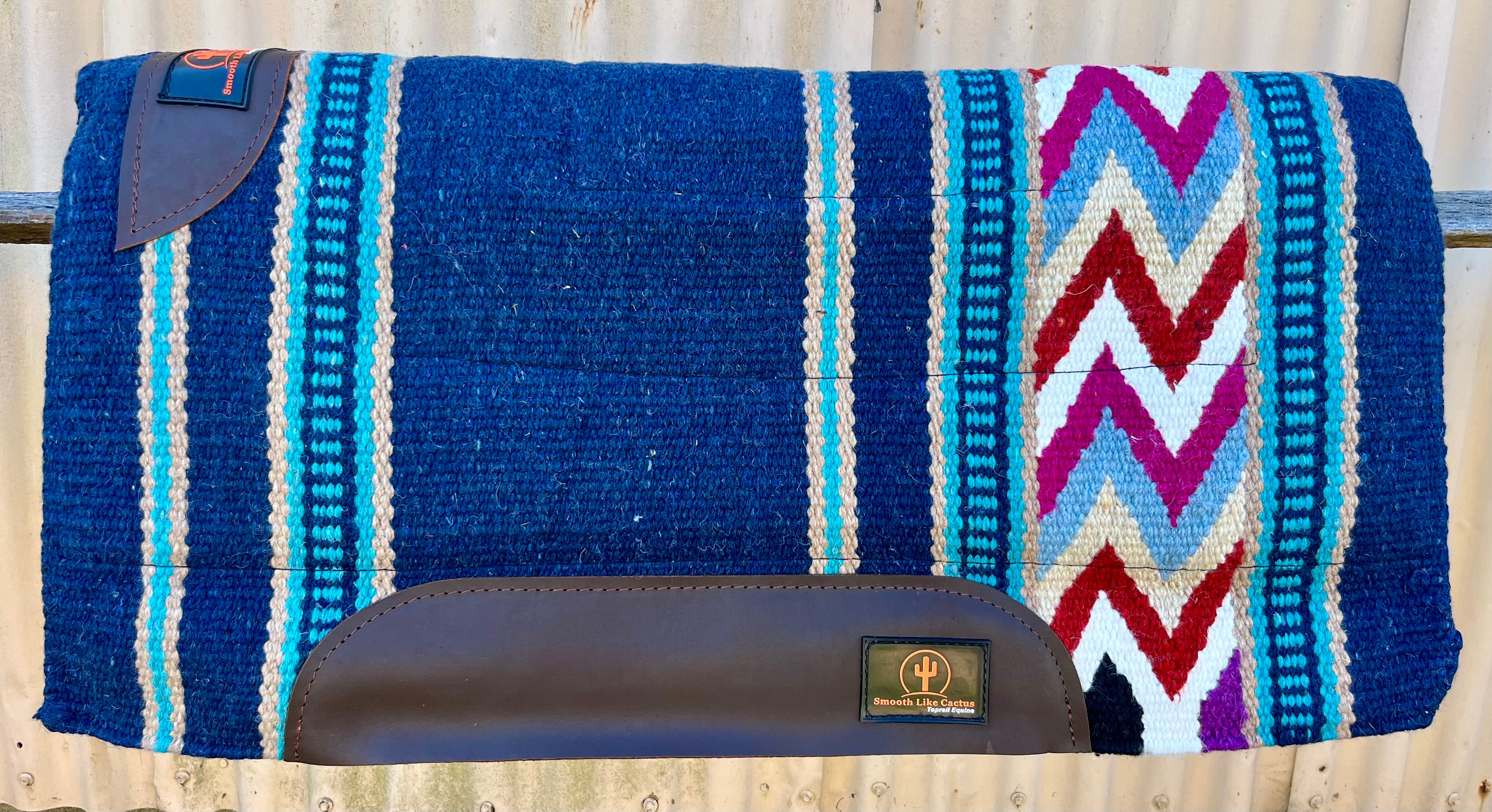 "BANJO" Wool Saddle Pad - Royal and Pink — Toprail Equine