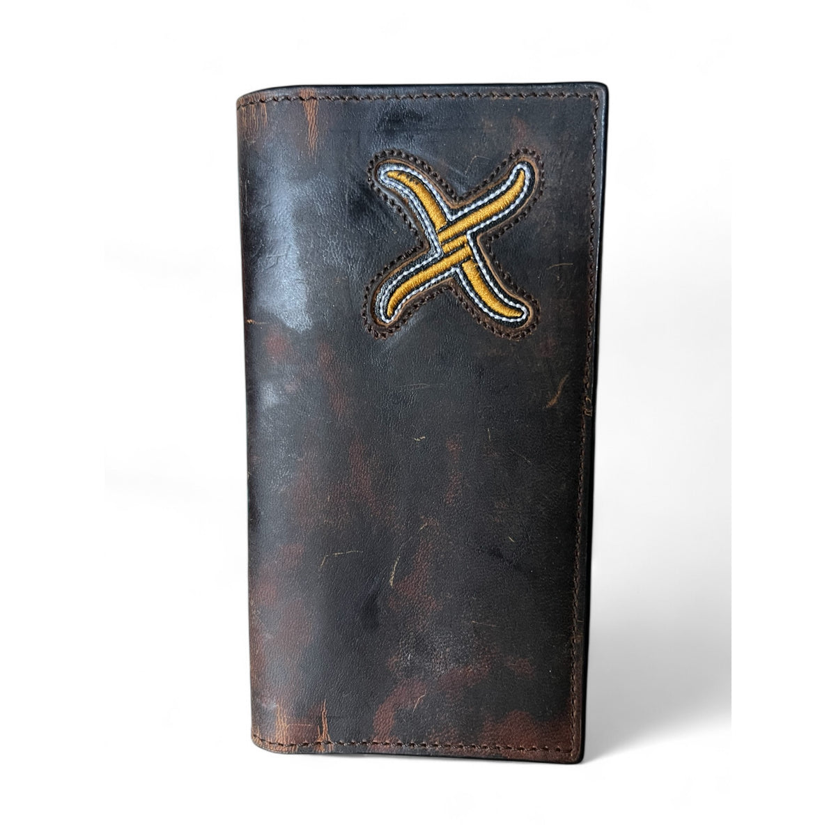 "TWISTED X" Men's Brown Distressed Rodeo Wallet with Gold Embroidered ...
