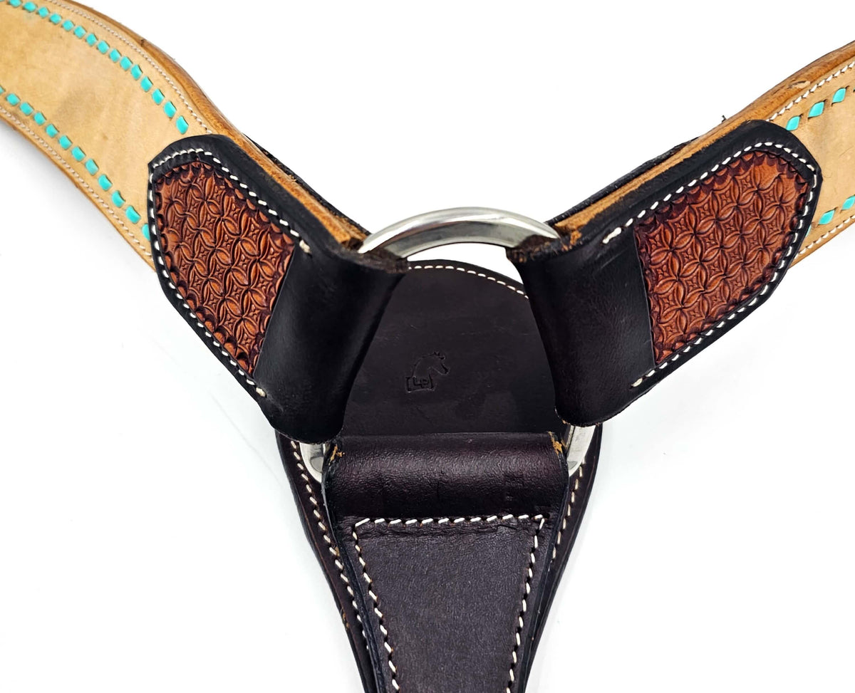 USA Harness leather Breastplate with Turquoise buck stitch and carving ...