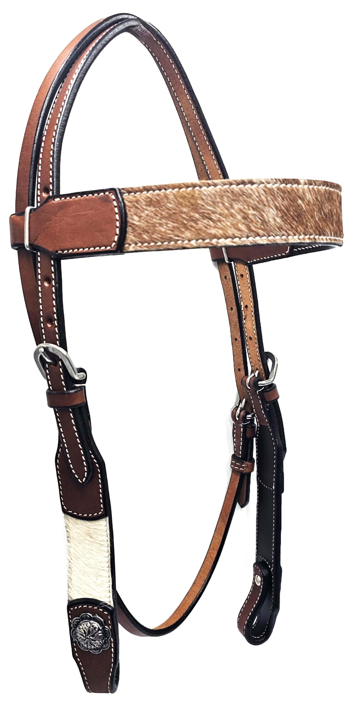 Hair on Hide leather headstall Hide browband and side pieces COB size ...
