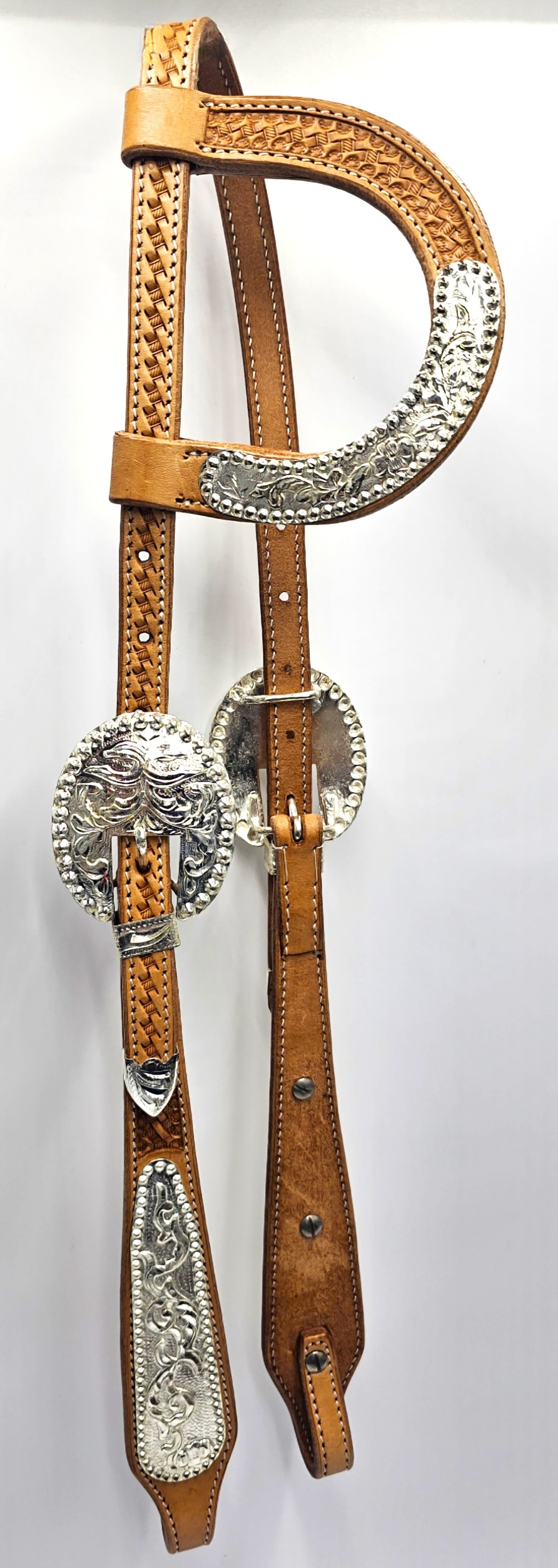 Classic USA Leather One-Ear SHOW headpiece with silver plates on cheek ...