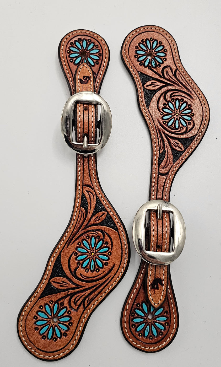 Ladies Turquoise Daisy Spur Straps — Toprail Equine