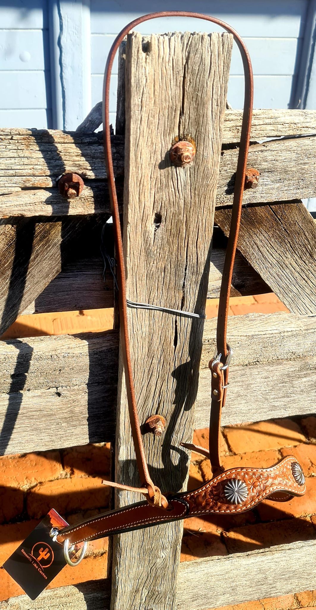 Tie Down Nose Band with Tooling and Sunburst Concho — Toprail Equine