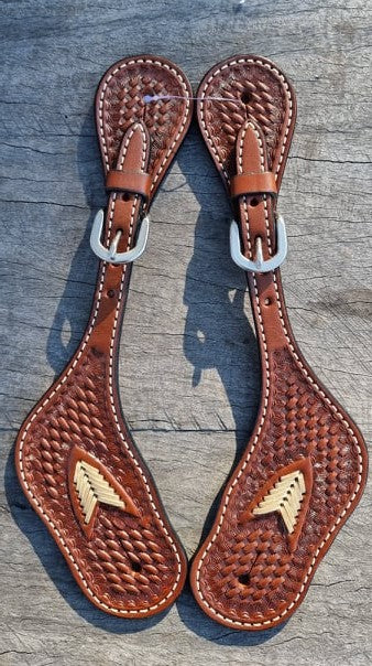 Men's Cream Arrow Tooled Spur Strap — Toprail Equine