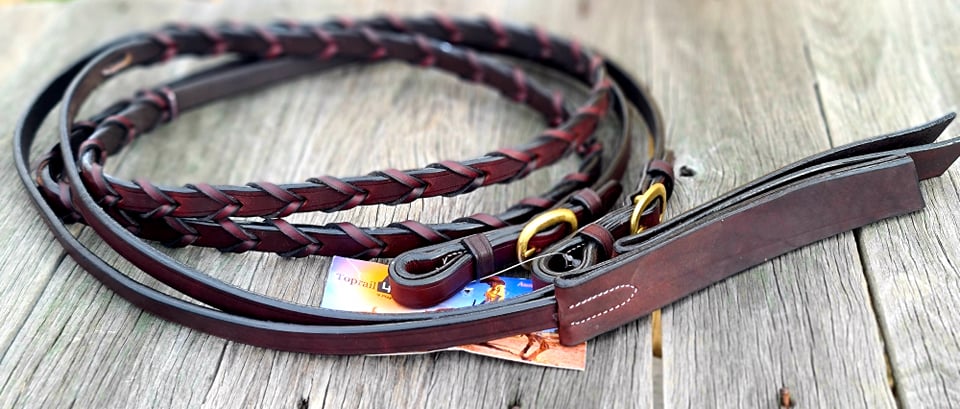 "LACE PLAIT" Leather Reins - SPLIT- Leather Flapper - 6'6 — Toprail Equine
